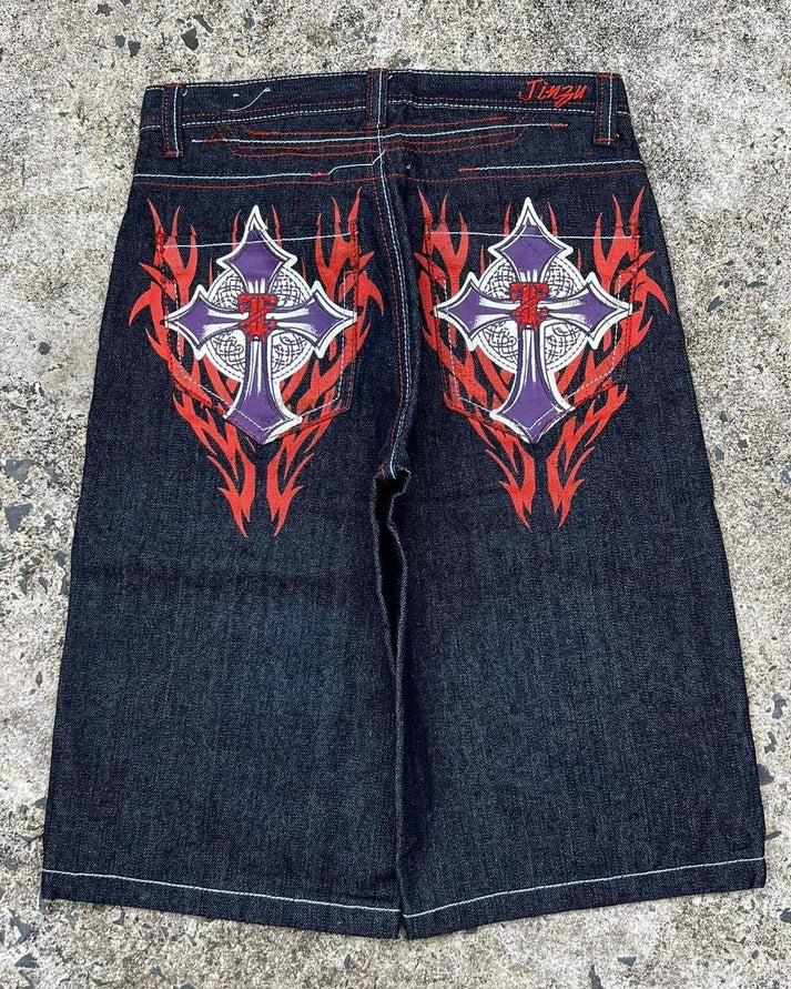 Graphic Flame Cross Jorts – Streetshop